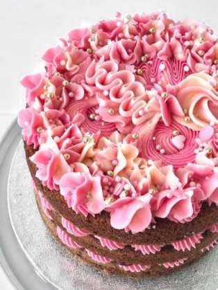 Pink Ruffled Buttercream Cake