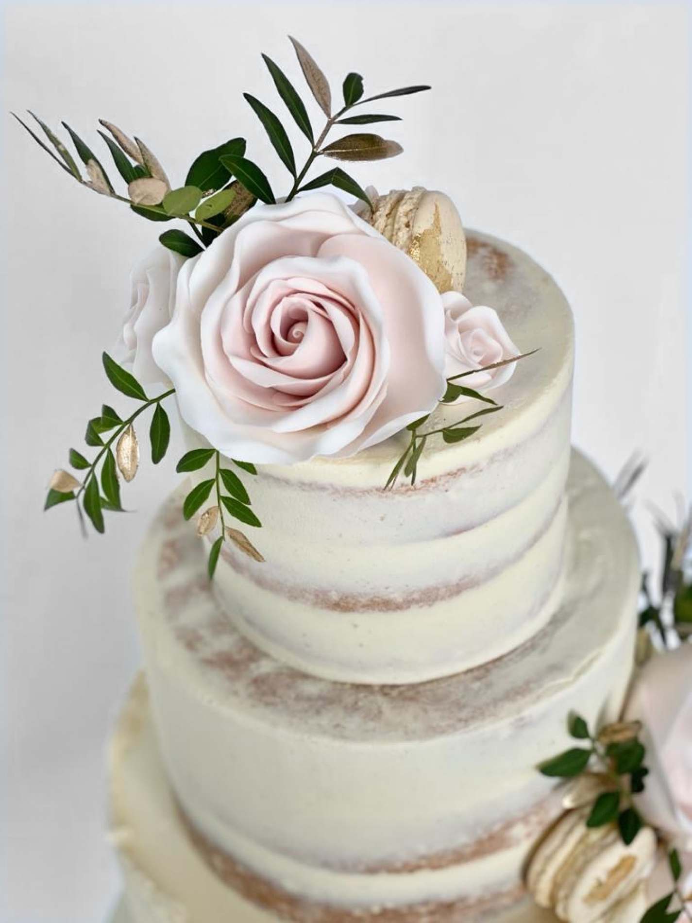 Arya Wedding Cake with Sugar Roses & Macarons | Wedding Cake