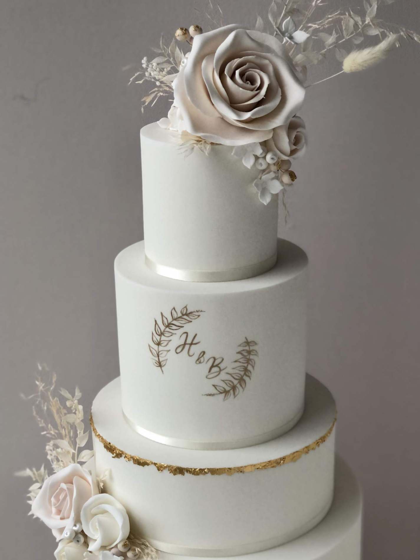 Roseaura Wedding Cake with Monogram