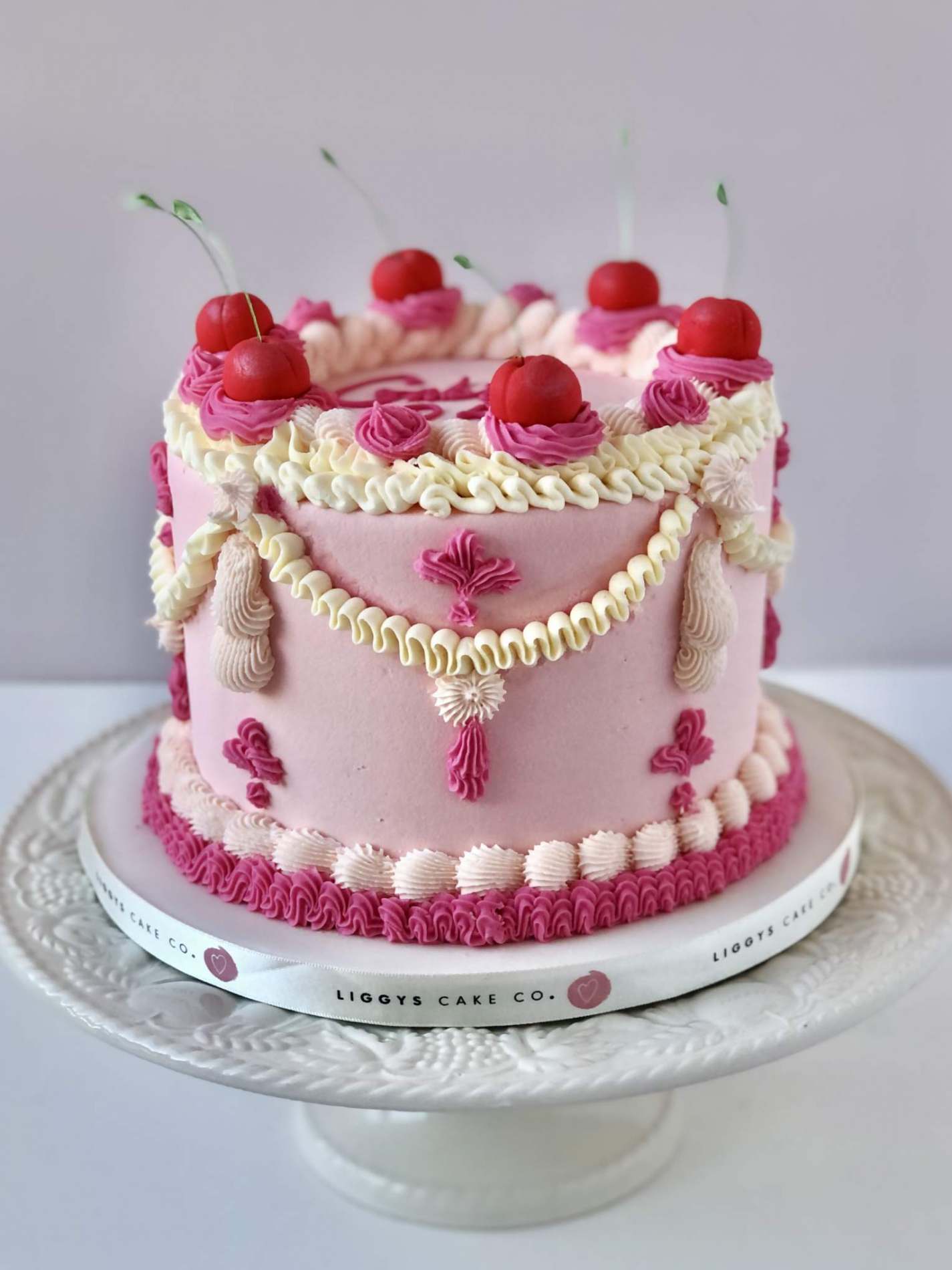 Pink Retro Cherry Cake | buttercream cakes