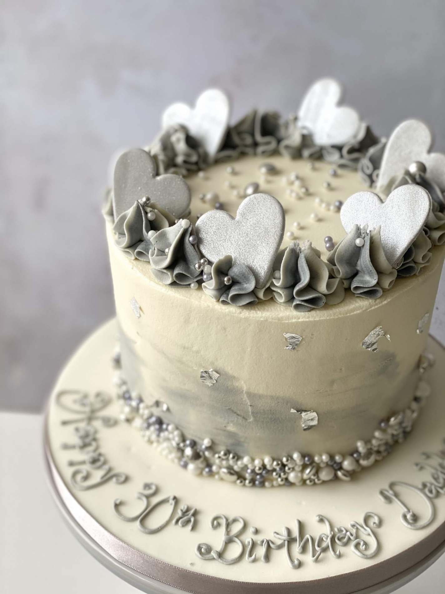 Grey & Silver Hearts layer cake | Birthdays