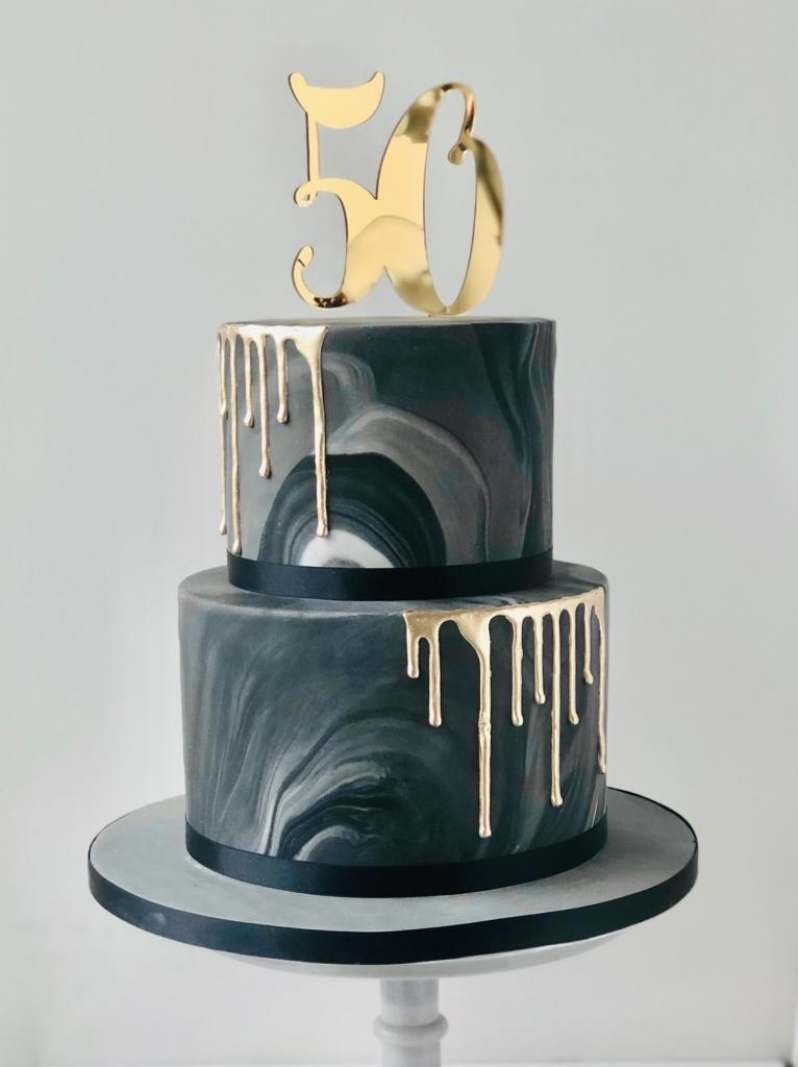 Slate Grey Marble Cake with Liquid Gold Drip
